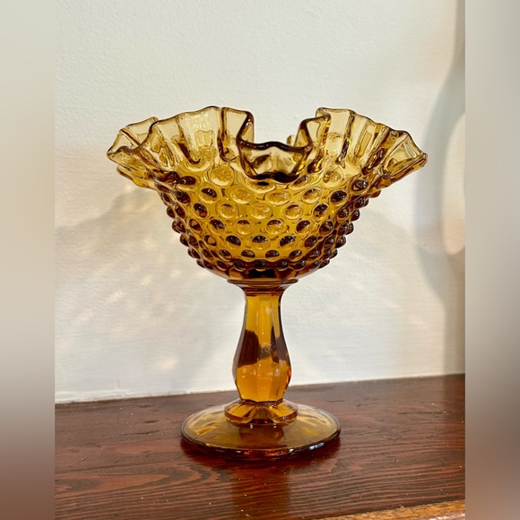 Fenton | Other | Vintage Fenton Ruffle Amber Hobnail Compote 6 Tall ...
